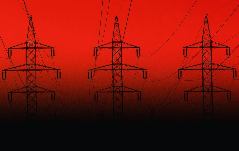 Electricity pylons with red background - Police Chief Magazine