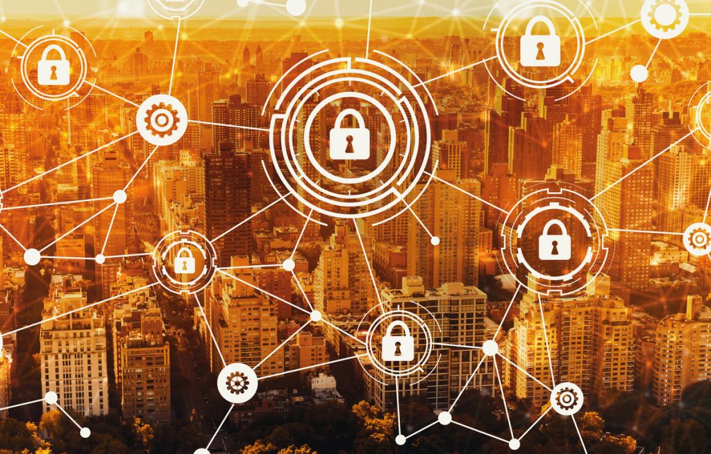 Cyber security with aerial view of NY skyline - Police Chief Magazine